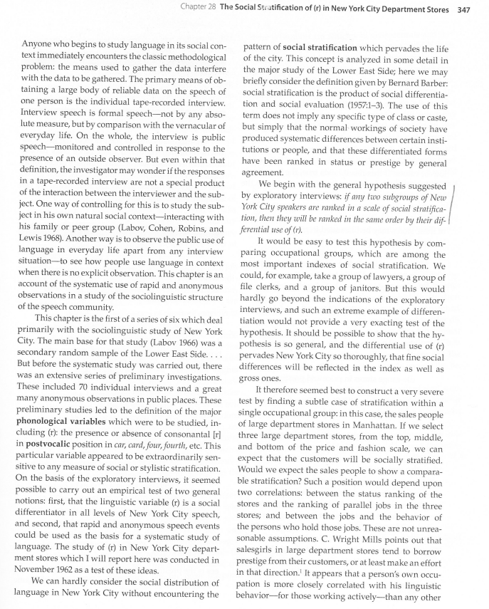 WILLIAM LABOV The Social Stratification of (r) in New | Chegg.com
