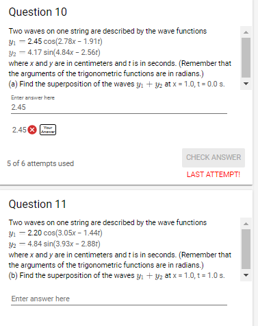 Solved Two waves on one string are described by the wave | Chegg.com