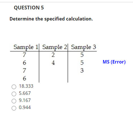 Solved QUESTION 5 Determine the specified calculation. MS | Chegg.com
