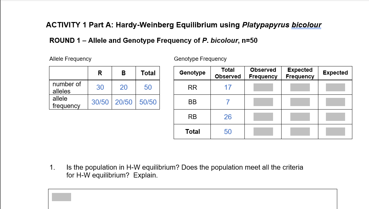 Solved ACTIVITY 1 Part A: Hardy-Weinberg Equilibrium using | Chegg.com