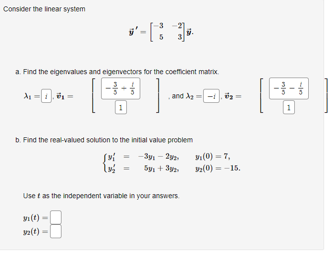 Solved Consider the linear system 3 -21 ຢູ່. 3 5 3 i a. Find | Chegg.com