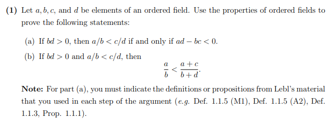 Solved (1) Let a, b, c, and d be elements of an ordered | Chegg.com