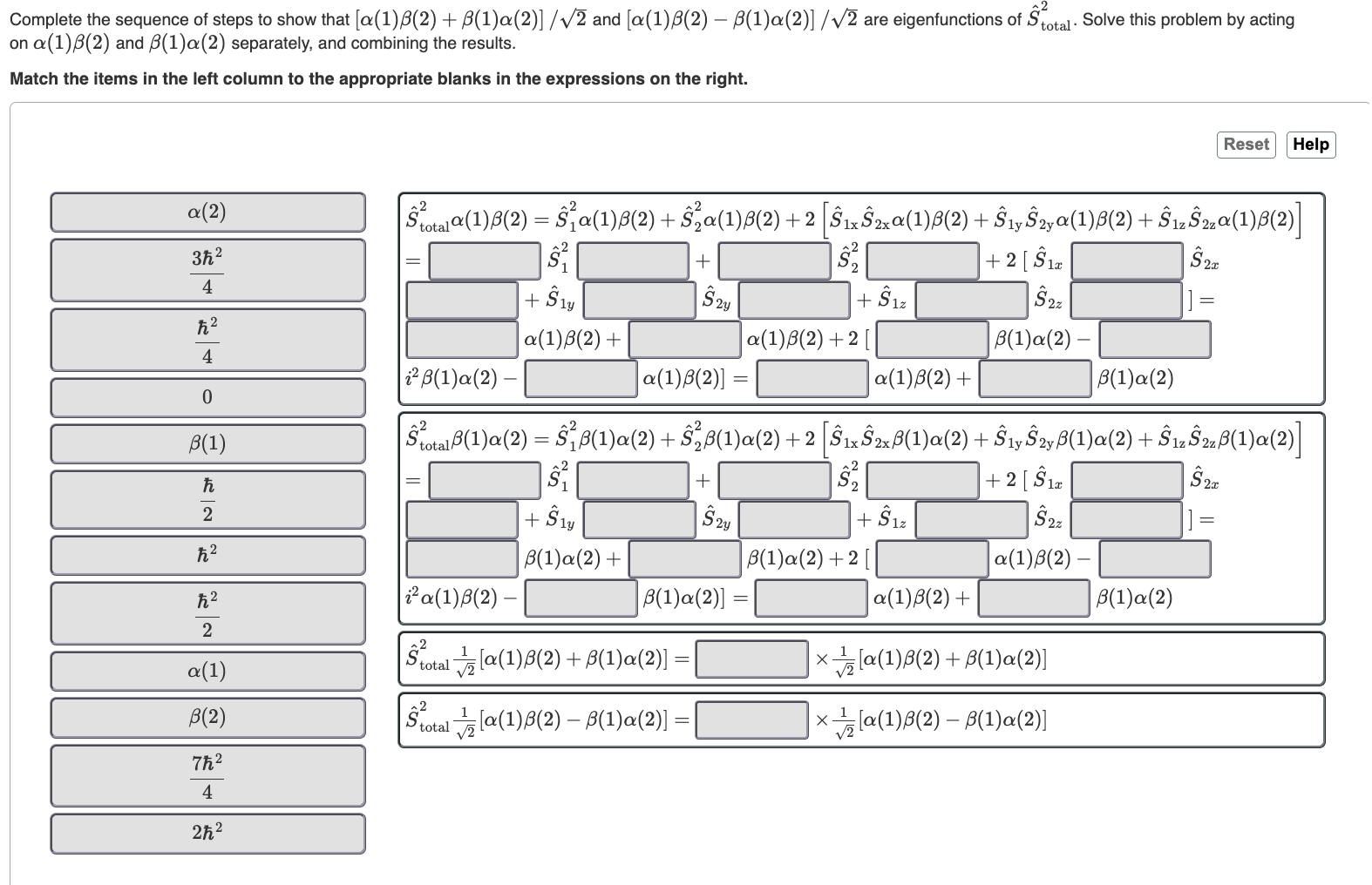 Solved S The operator for the square of the total spin of | Chegg.com