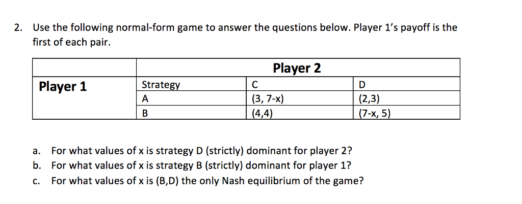 Solved Use the following normal-form game to answer the | Chegg.com
