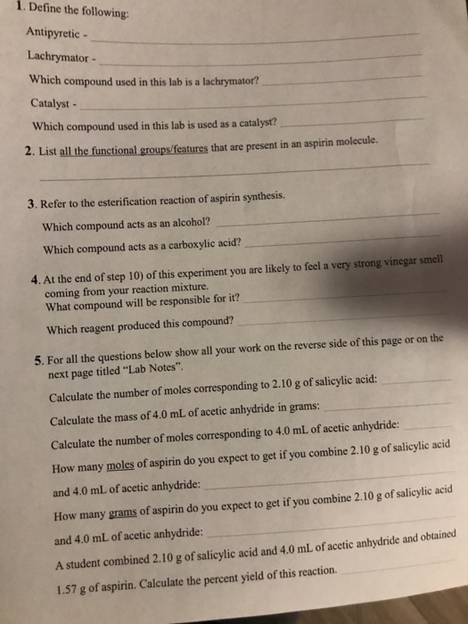 1. Define the following Antipyretic - Lachrymator - | Chegg.com