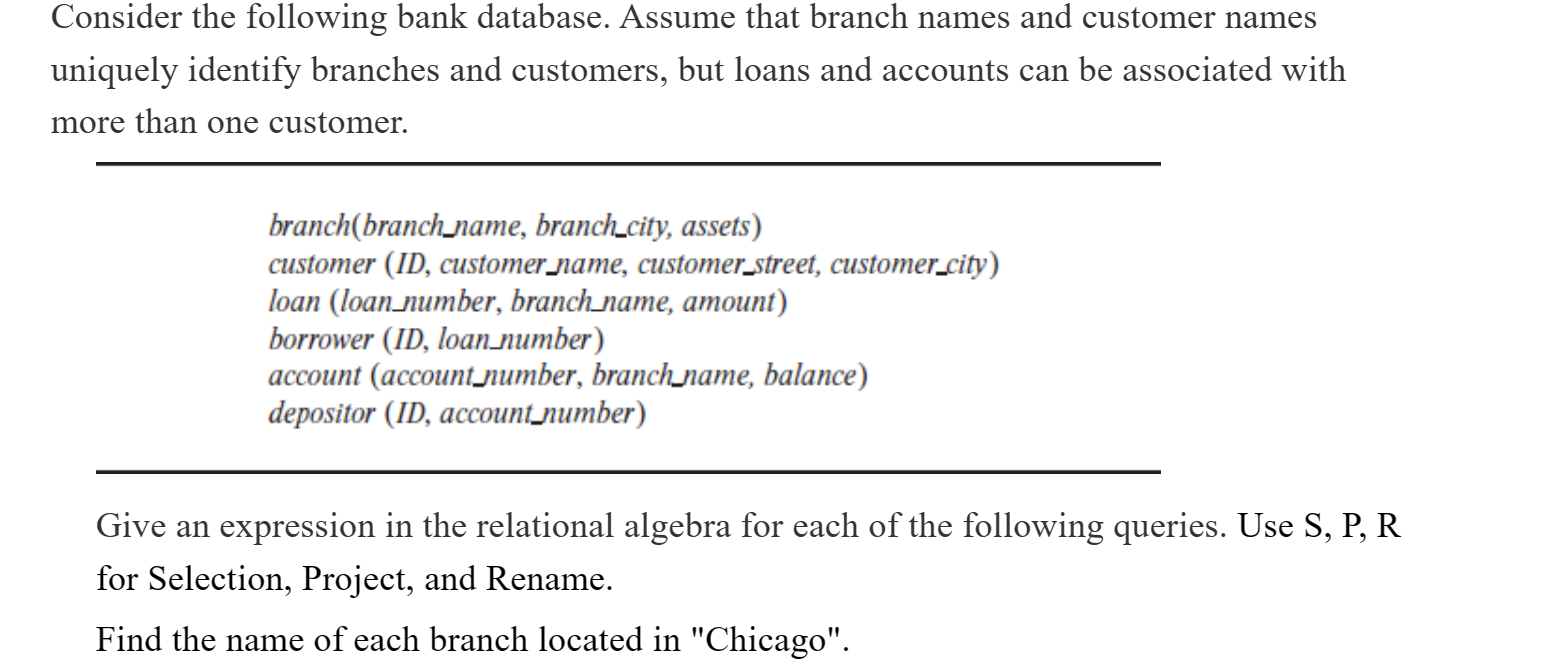 Solved Consider the following bank database. Assume that | Chegg.com