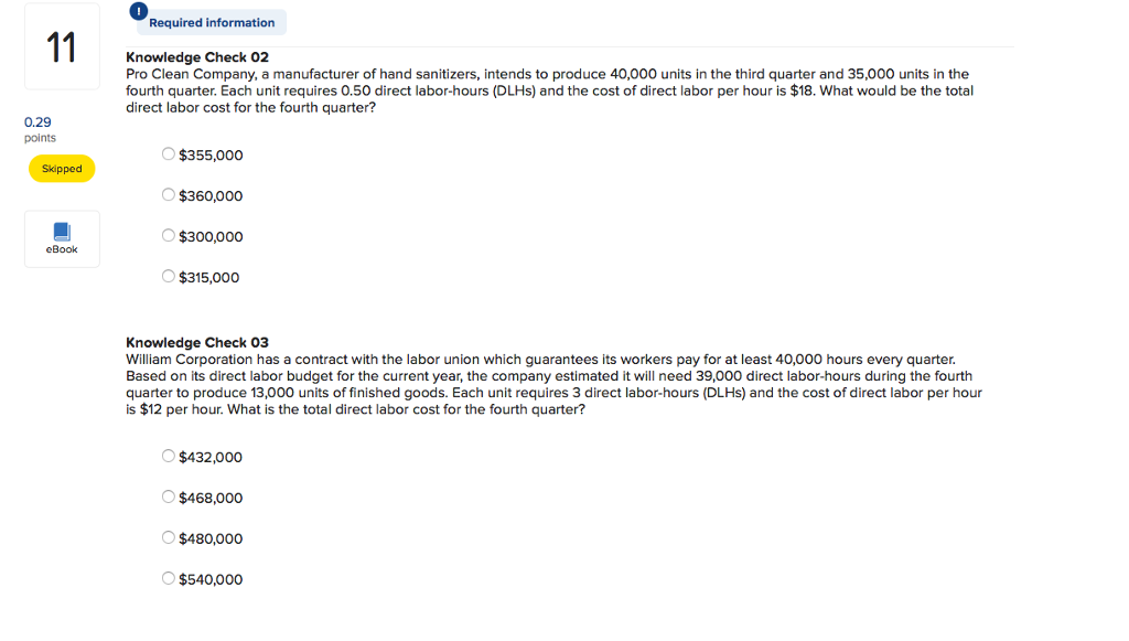 Solved Required information 16 Knowledge Check 01 In a | Chegg.com