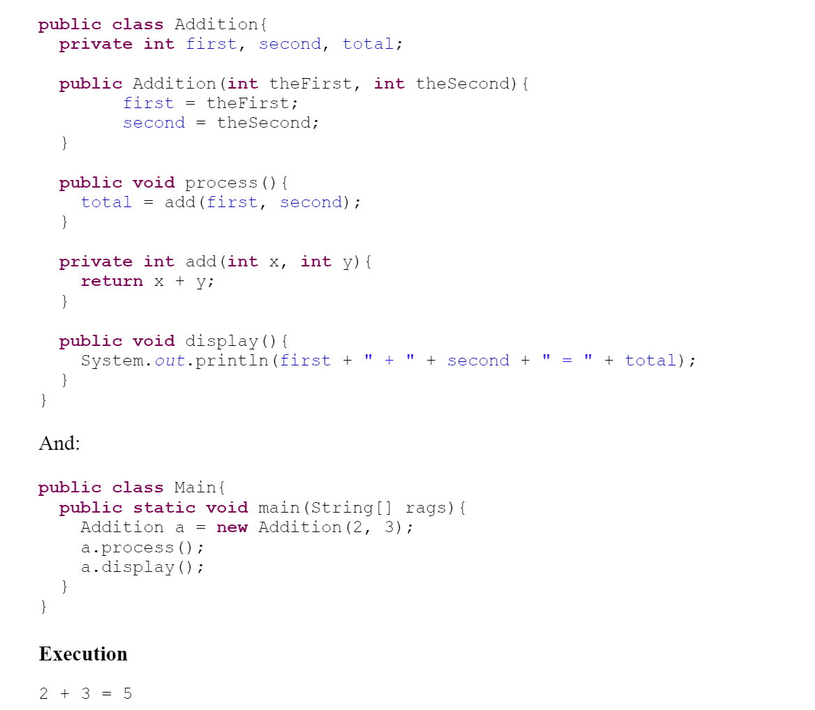 Solved public class Addition{ private int first, second, | Chegg.com