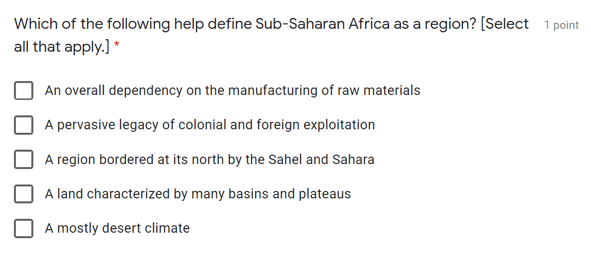 Solved Which of the following help define Sub-Saharan Africa | Chegg.com