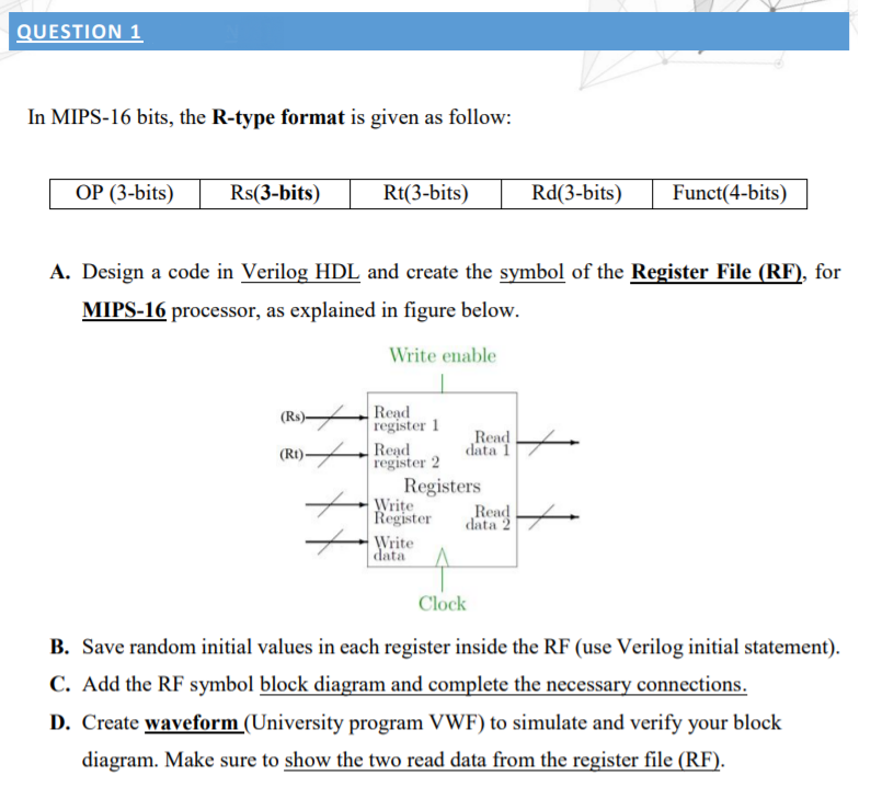 Solved QUESTION 1 In MIPS-16 bits, the R-type format is | Chegg.com
