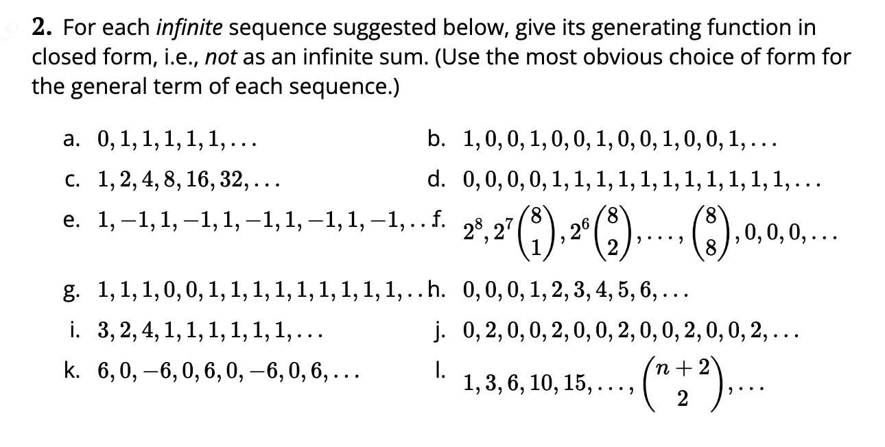 For each infinite sequence suggested below, give its | Chegg.com