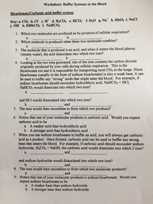 Solved Worksheet: Buffer Systems in the Blood | Chegg.com