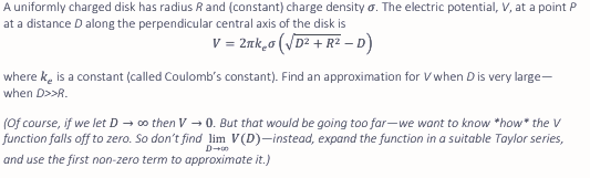 Solved A uniformly charged disk has radius R and (constant) | Chegg.com