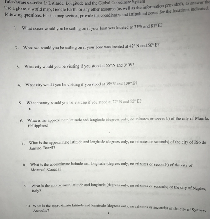 Solved Latitude, Longitude and the Global Coordinate System | Chegg.com