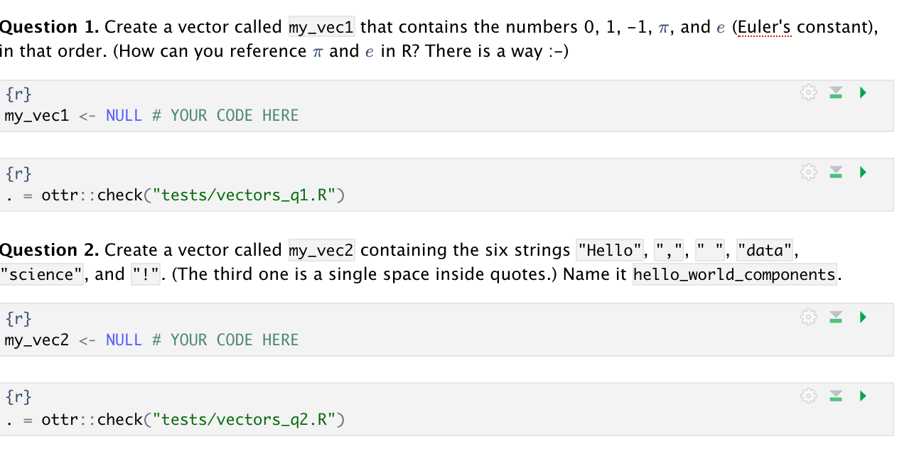 Solved Question 1. Create a vector called my_vec1 that | Chegg.com
