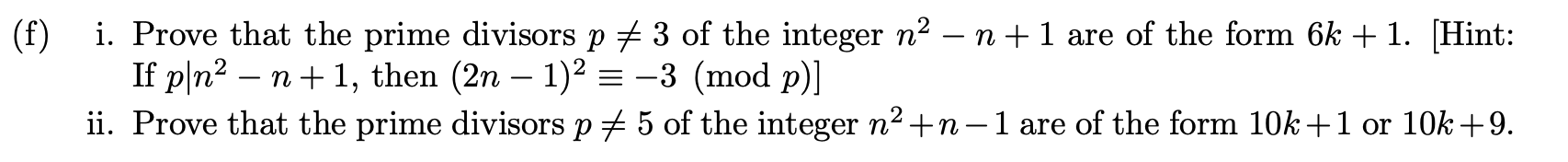 Solved (f) i. Prove that the prime divisors p + 3 of the | Chegg.com