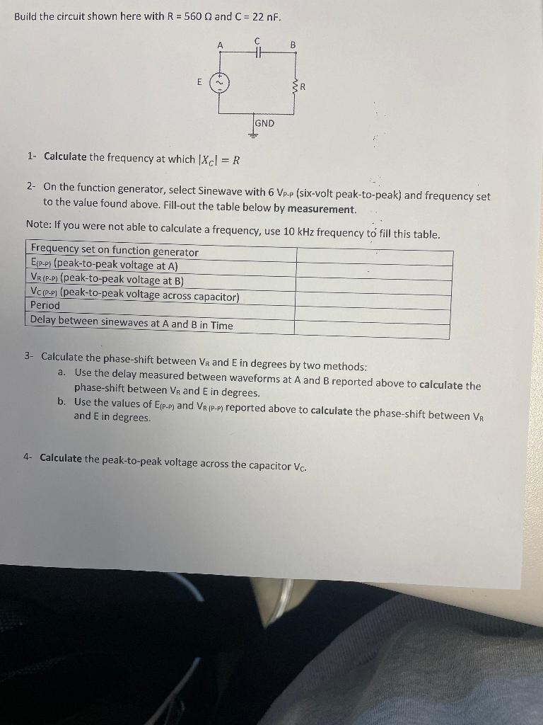 Solved Build the circuit shown here with R=560Ω and C=22nF. | Chegg.com