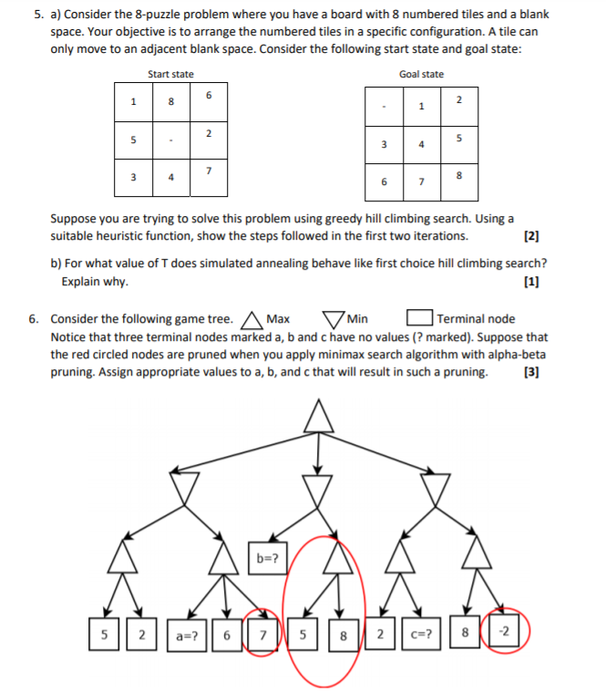 Solved 5. a) Consider the 8-puzzle problem where you have a | Chegg.com