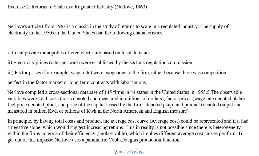 Solved Exercise 2: Returns to Scale in a Regulated Industry | Chegg.com