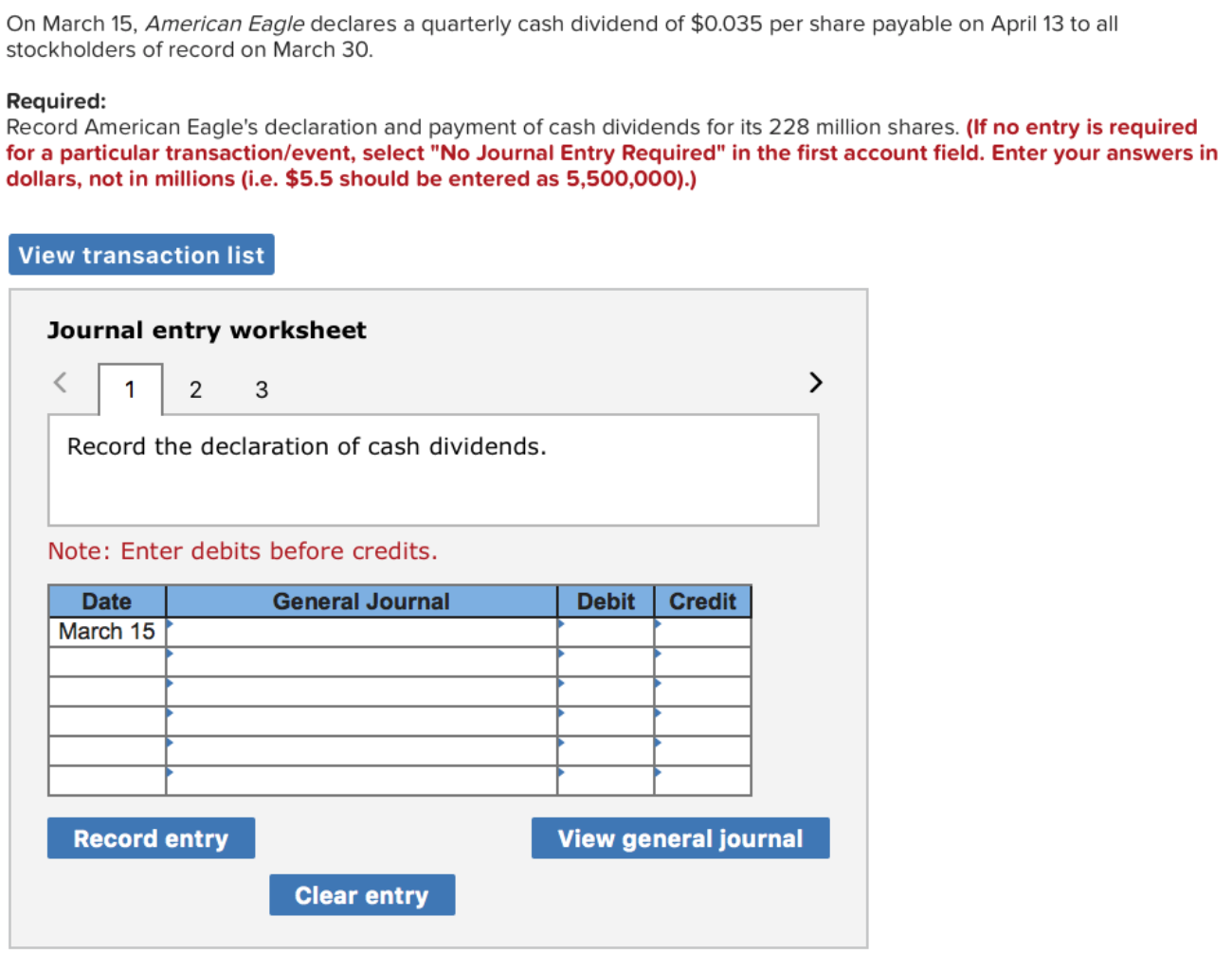 Solved On March 15, American Eagle declares a quarterly cash | Chegg.com