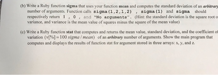Solved (b) Write a Ruby function sigma that uses your | Chegg.com