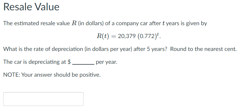 Solved Resale Value The estimated resale value R (in | Chegg.com