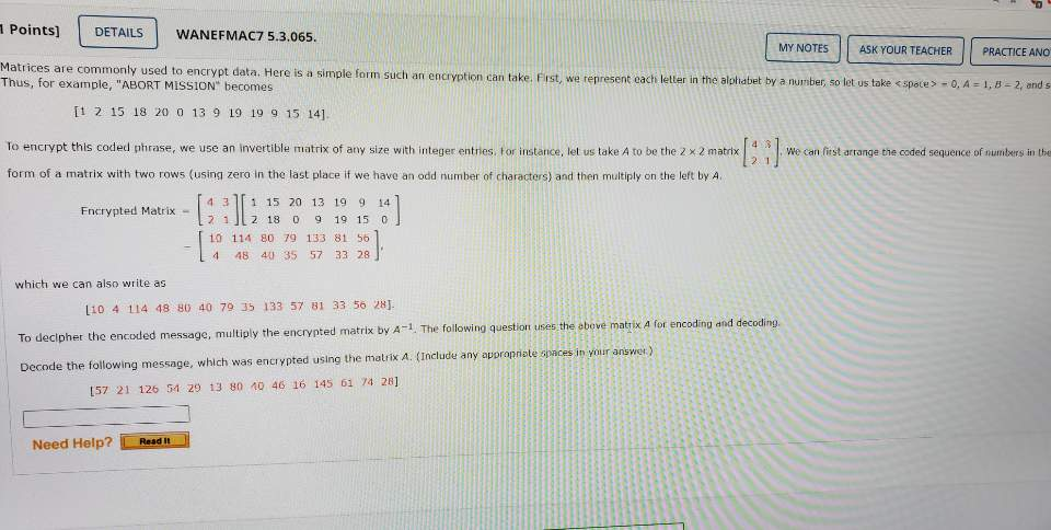 Solved Points) DETAILS WANEFMAC75.3.065. MY NOTES ASK YOUR | Chegg.com