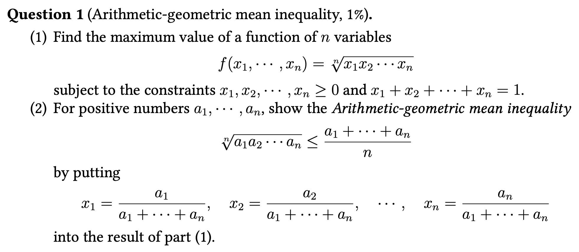Solved Question 1 (Arithmetic-geometric mean inequality, | Chegg.com Solved Question 1 (Arithmetic-geometric mean inequality, | Chegg.com