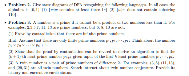 Solved - Problem 2. Give state diagrams of DFA recognizing | Chegg.com