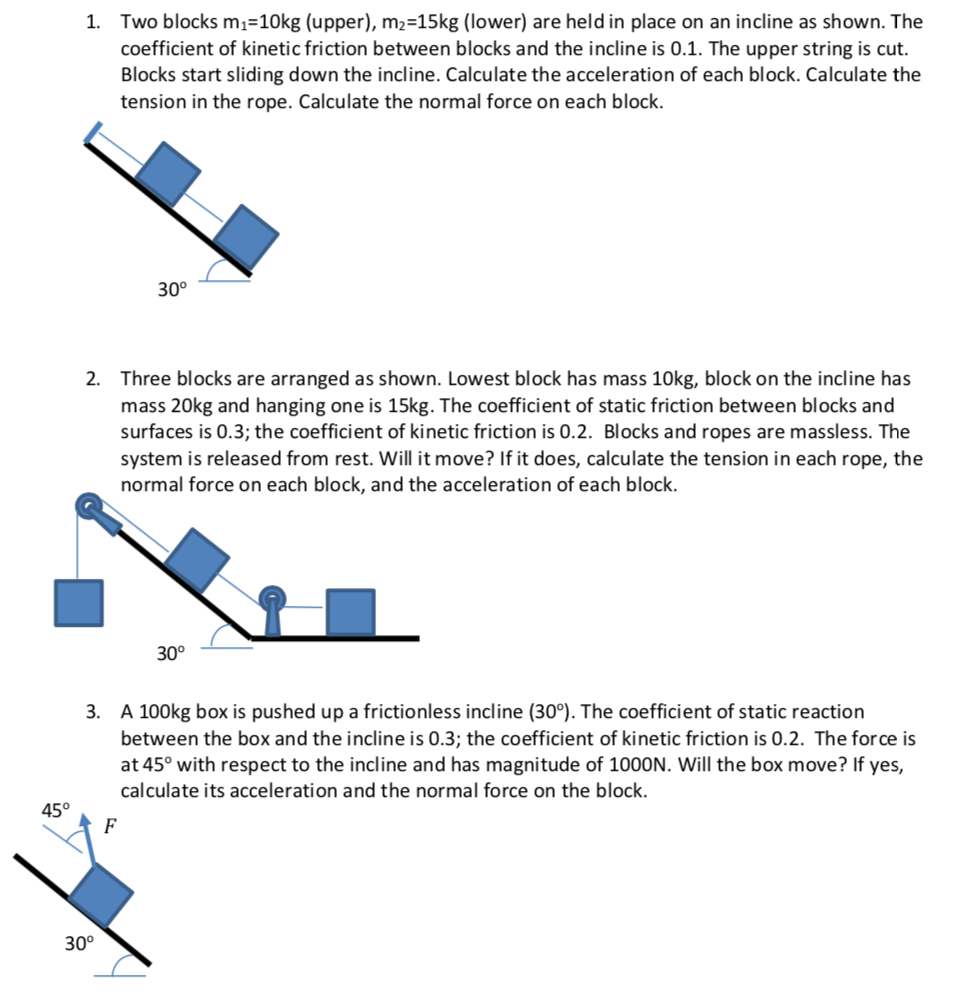 Solved Two blocks m1-10kg (upper), m2-15kg (lower) are held | Chegg.com