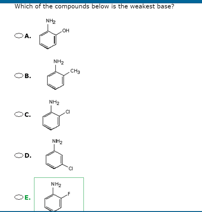 Solved Which of the compounds below is the weakest base? NH2 | Chegg.com
