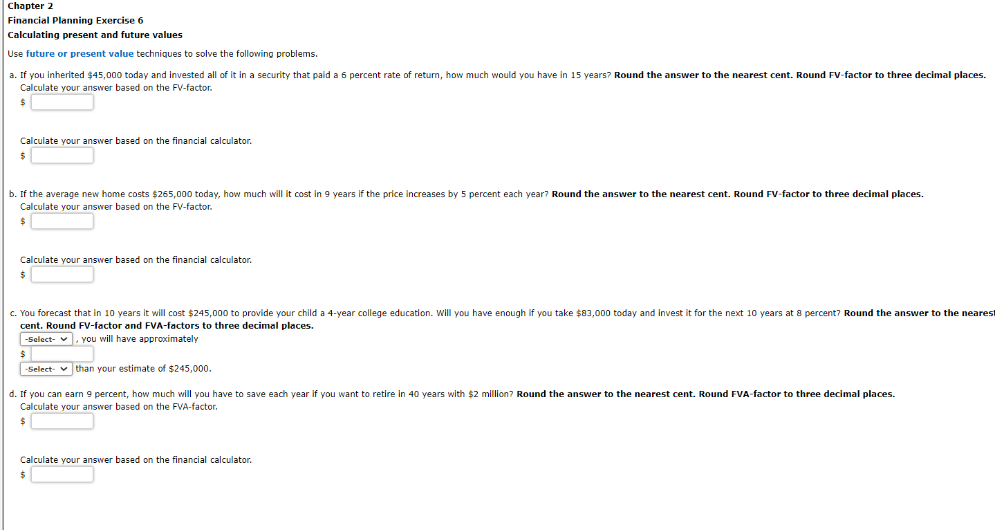 Solved Chapter 2 Financial Planning Exercise 6 Calculating | Chegg.com