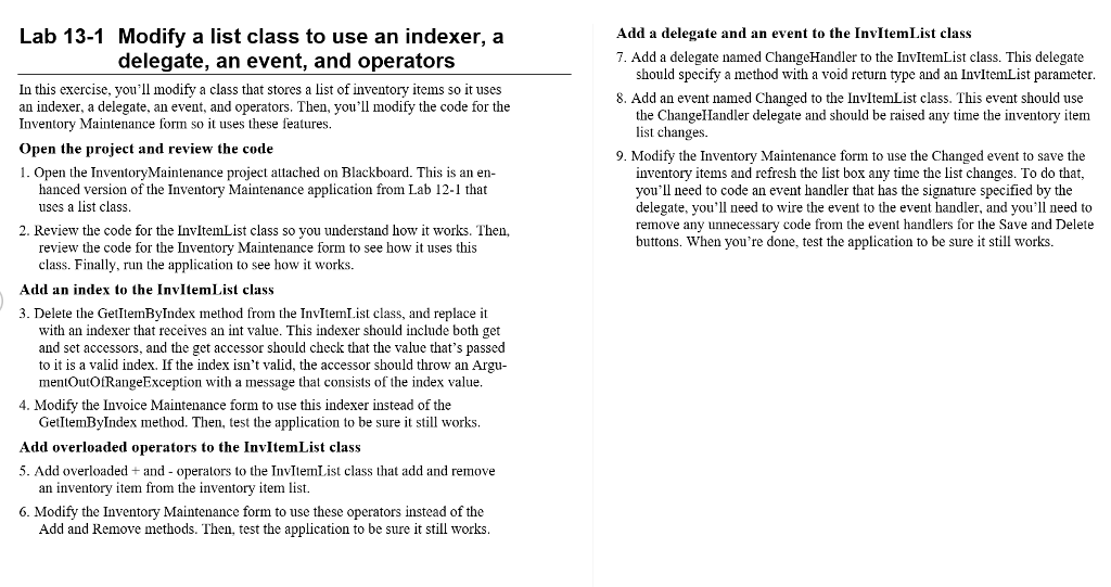 Lab 13-1 Modify a list class to use an indexer, a Add | Chegg.com