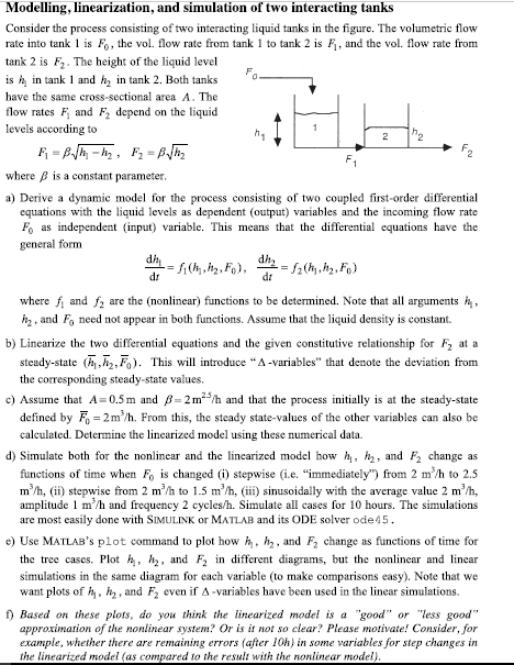 1 2 Modelling, linearization, and simulation of two | Chegg.com