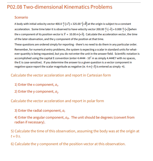 Solved P02.08 Two-dimensional Kinematics Problems Scenario A | Chegg.com