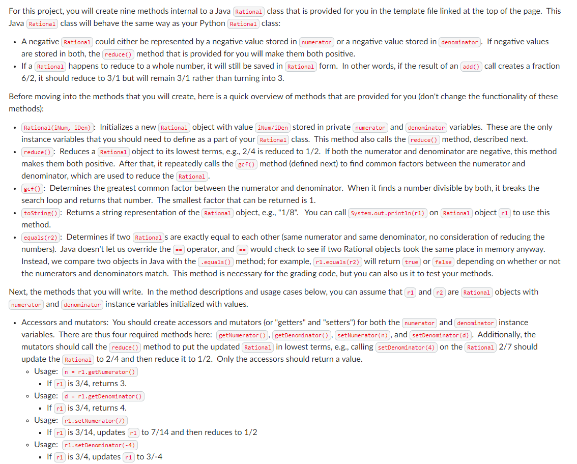 Solved For this project, you will create nine methods | Chegg.com
