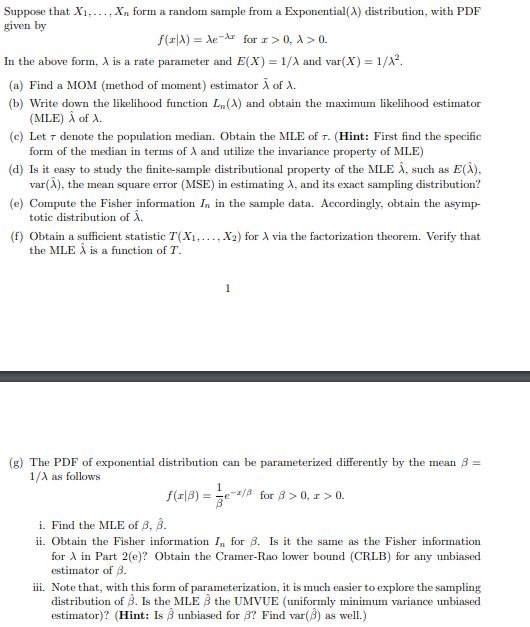 Suppose that X1, . . . , Xn form a random sample from | Chegg.com