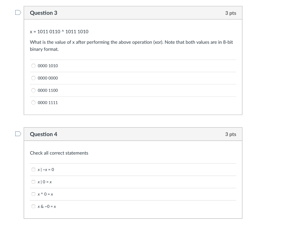 Solved D Question 3 3 pts x-1011 0110 1011 1010 What is the | Chegg.com