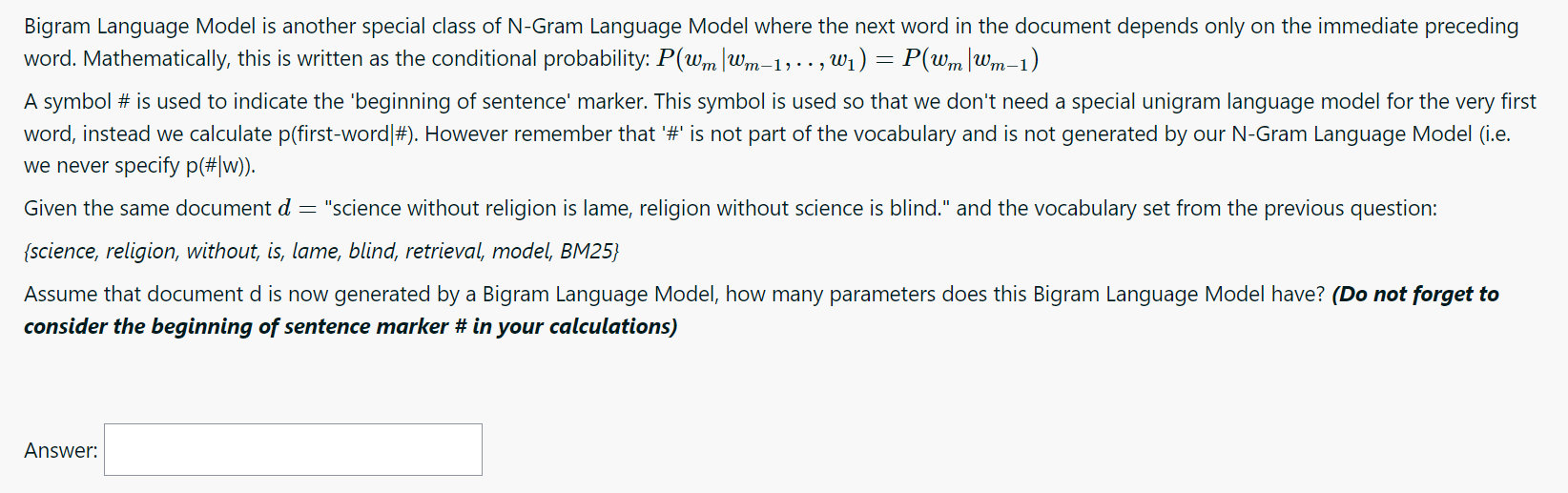 Solved т — Bigram Language Model Is Another Special Class