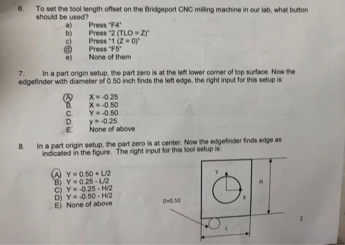Solved 6. To set the tool length offset on the Bridgeport | Chegg.com