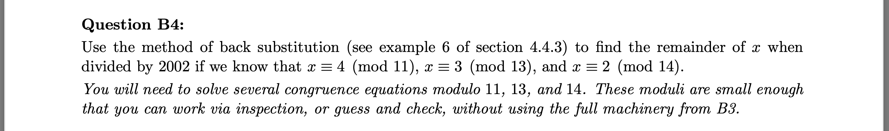 Solved Question B4:Use the method of back substitution (see | Chegg.com