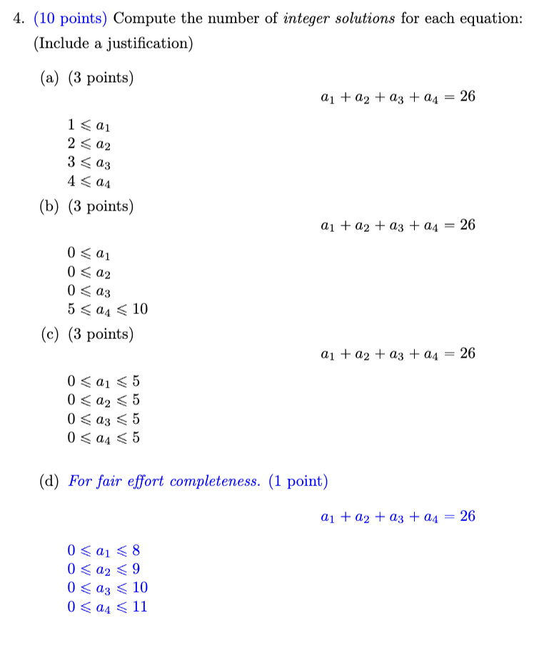 Solved 4. (10 points) Compute the number of integer | Chegg.com