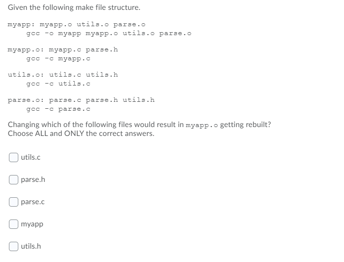 Solved Given the following make file structure. main: main.o | Chegg.com