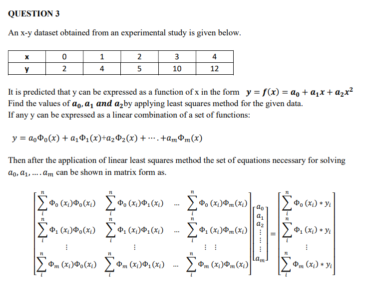Solved An x-y dataset obtained from an experimental study is | Chegg.com