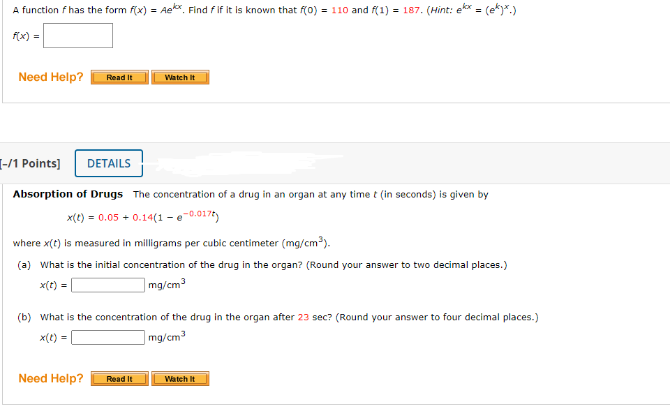 Solved A function f has the form f(x) = Aekx. Find fif it is | Chegg.com