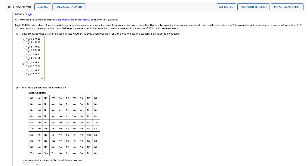 Solved (b) The file Eagle contains the sample data. Used | Chegg.com