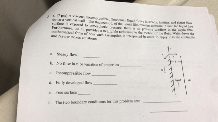 Solved 3. 6.(7 pts) A viscous, incompressible, Newtonian | Chegg.com