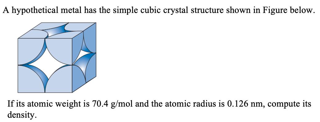 Solved A hypothetical metal has the simple cubic crystal | Chegg.com