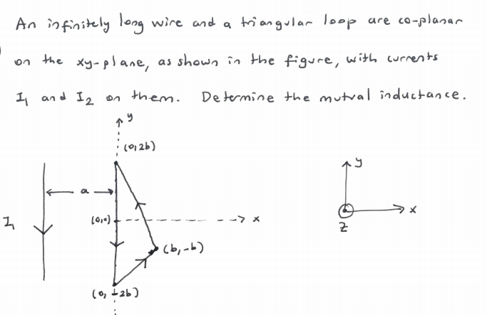 Solved An infinitely long wire and a triangular loop are | Chegg.com