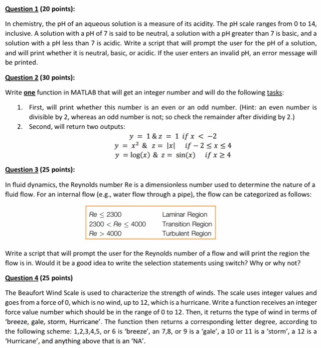 Solved Question 1 (20 points) In chemistry, the pH of an | Chegg.com